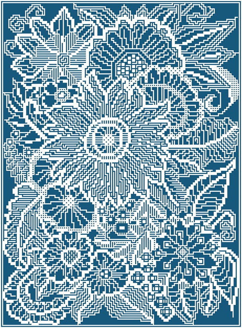 Flower Doodles Overlay Mosaic and Interlocking Filet, DIGITAL PATTERN ...