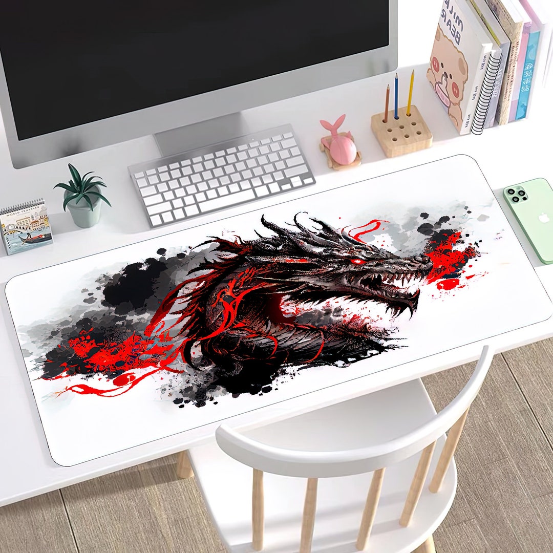 Floral Chinese Dragon Mouse Pad, Blooming Dragon Gaming Mat, XXL Dragon ...
