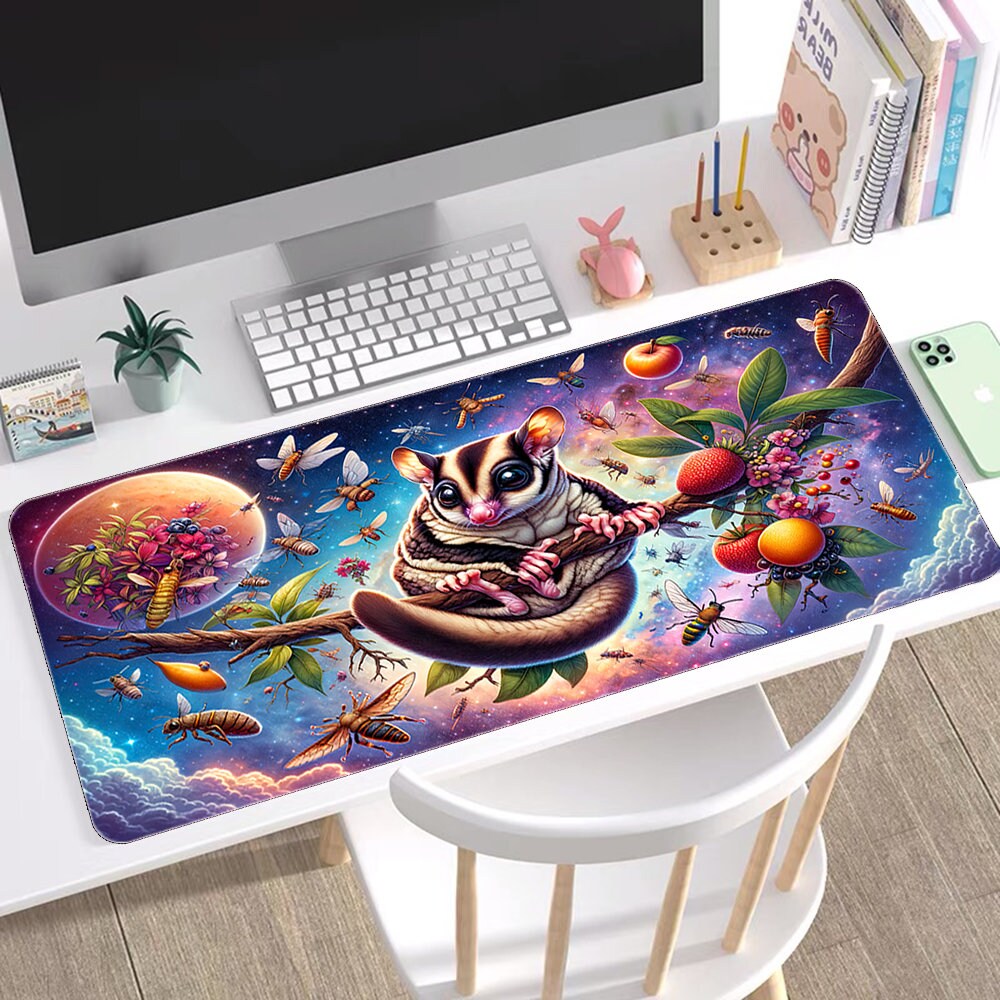 Enchanted Forest Sugar Glider Mouse Pad Whimsical Desk Mat With Fruits ...