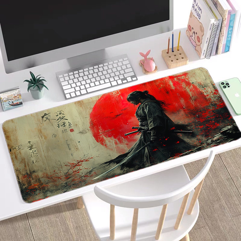 Samurai at Dawn Mouse Pad | Traditional Japanese Art Desk Mat | Warrior ...