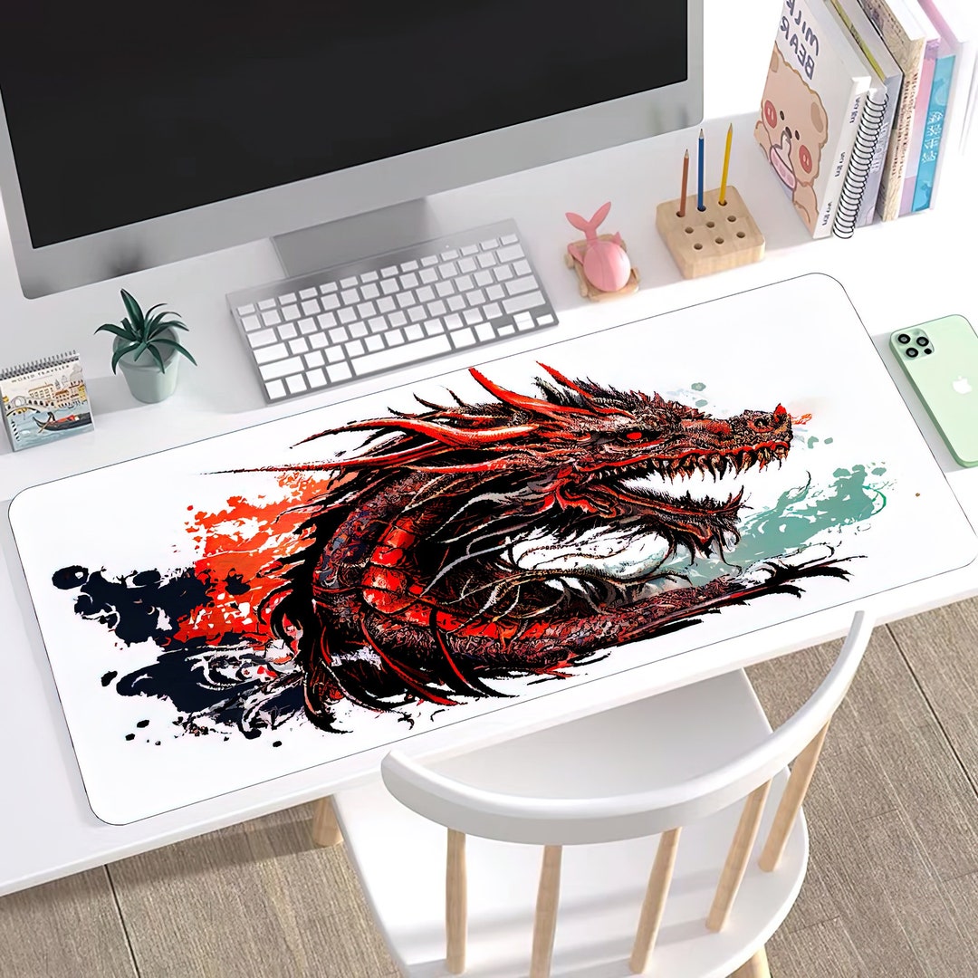Fiery Chinese Dragon Mouse Pad, Gaming Desk Mat Dragon, XXL Dragon ...