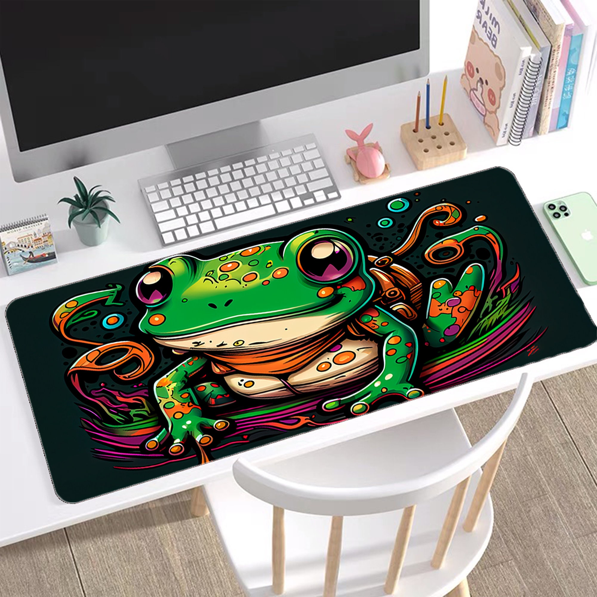 Kawaii Frog Desk Mat, Green Mouse Pad, Froggy Office Decor - Etsy
