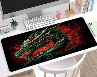 Watercolor Chinese Dragon Mouse Pad, Artistic Dragon Desk Mat, XXL ...