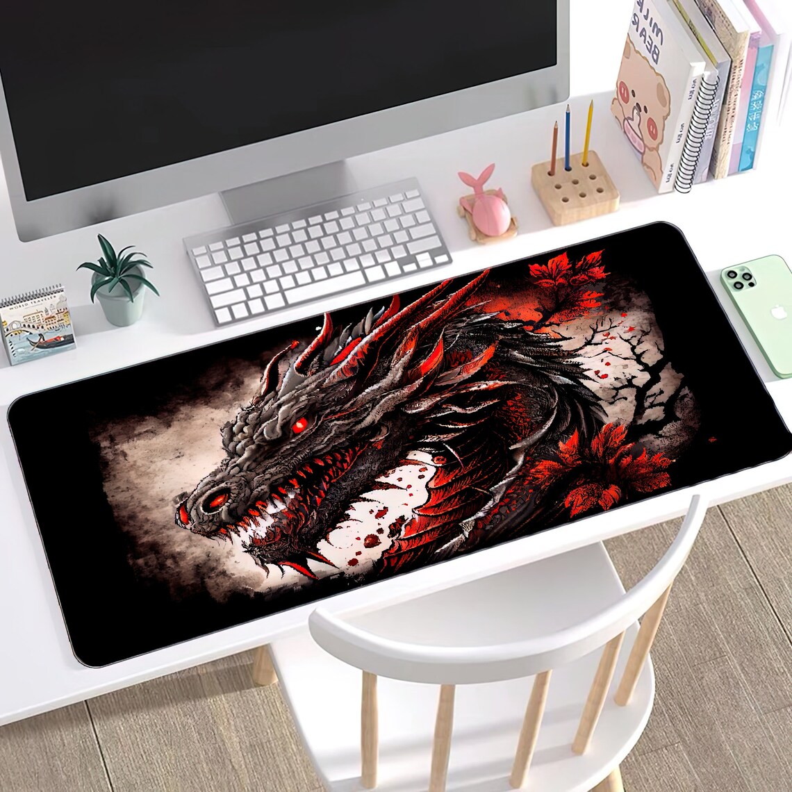 Watercolor Chinese Dragon Mouse Pad, Artistic Dragon Desk Mat, XXL ...