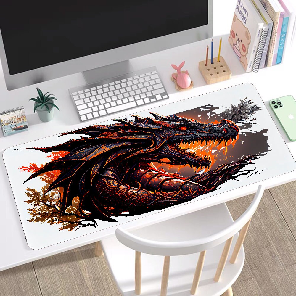 Chinese Dragon Gaming Mouse Pad, Fiery Dragon Desk Mat, XXL Dragon Lava ...