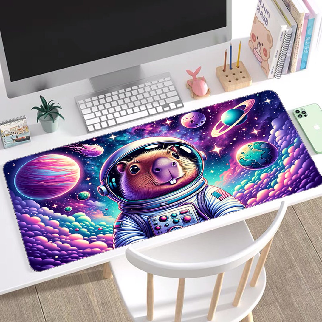 Spacefaring Capybara Mouse Pad | Cosmic Explorer Desk Mat | Whimsical ...