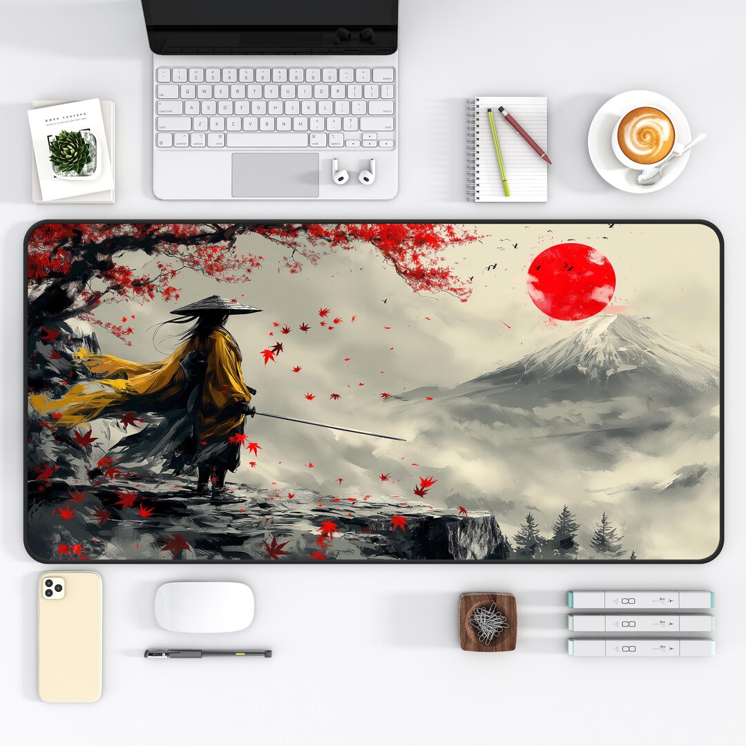 Samurai Girl Mouse Pad | Japanese Art Desk Mat | Rising Sun Gaming Pad ...