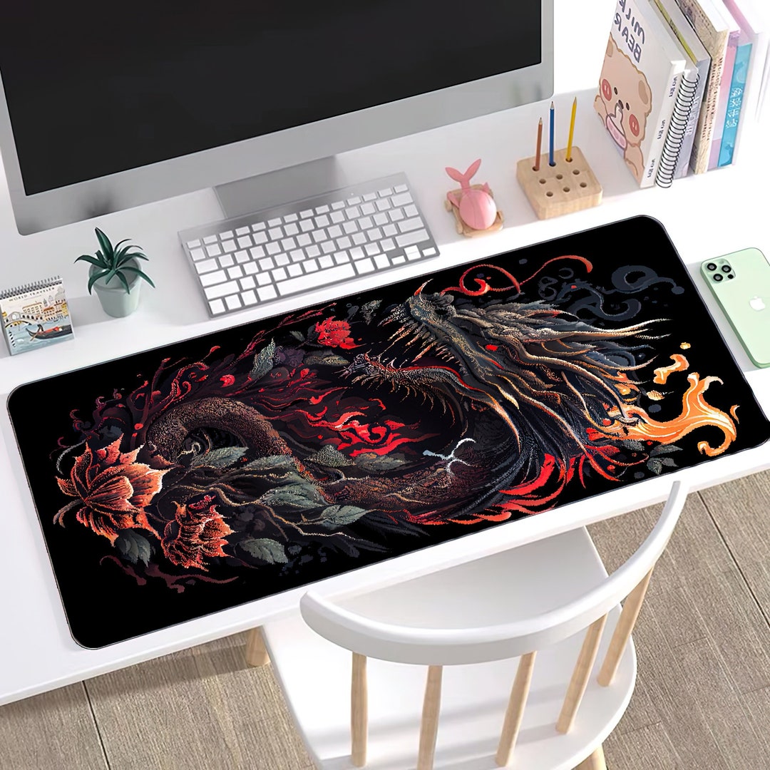 Chinese Dragon Gaming Mouse Pad, Chinoiserie Dragon Mat, XXL Elegant ...