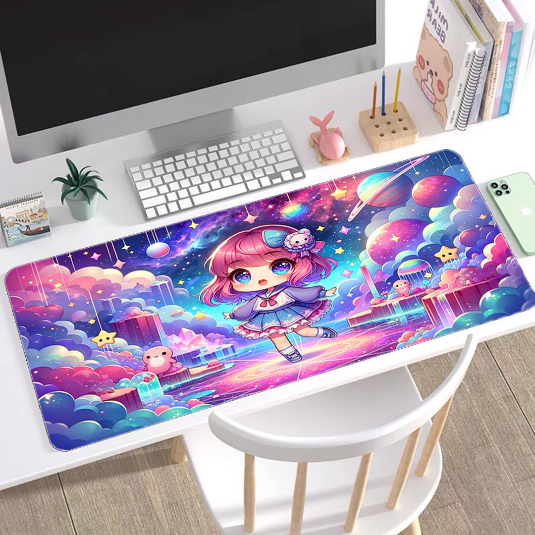 Kawaii Anime Girl Mouse Pad | Magical Cosmic Desk Mat | Vibrant Anime ...