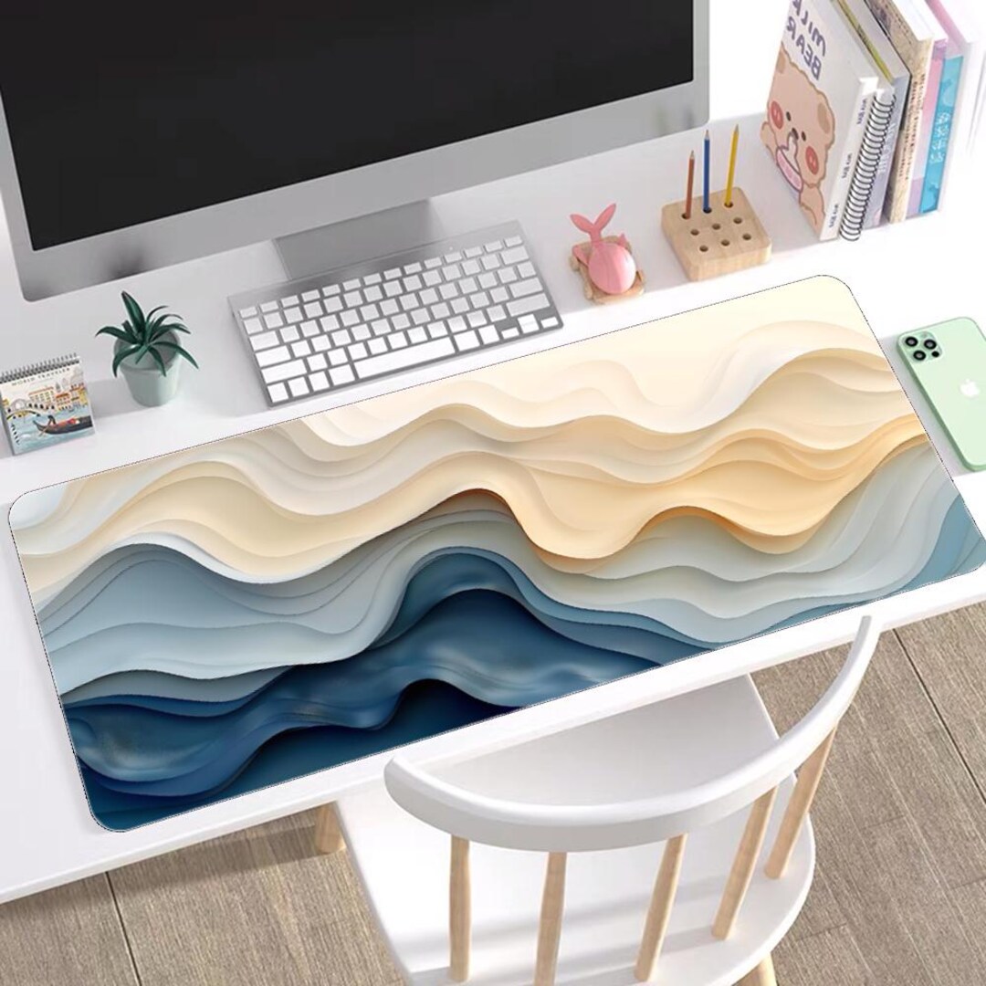 Wavy Ocean Landscape Desk Mat – Modern Minimalist Office Decor - Etsy