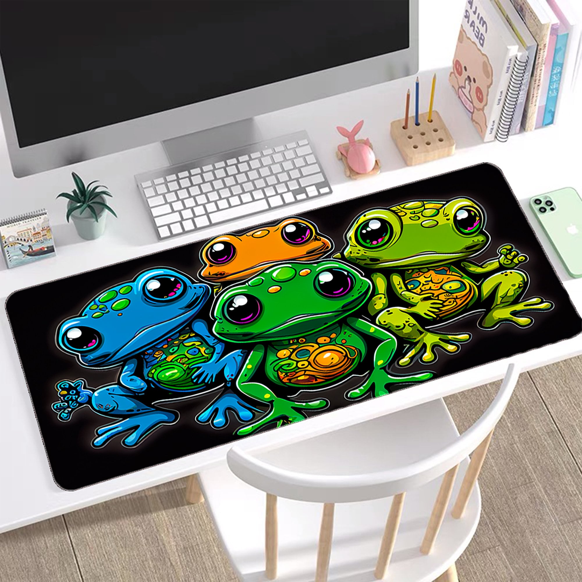 Kawaii Green Frog Mouse Pad, Cute Frog Deskmat, Frog Desk Mat, Adorable ...