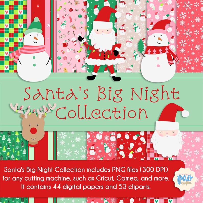 Christmas Digital Papers and Cliparts PNG - Files for Cricut, Cameo ...