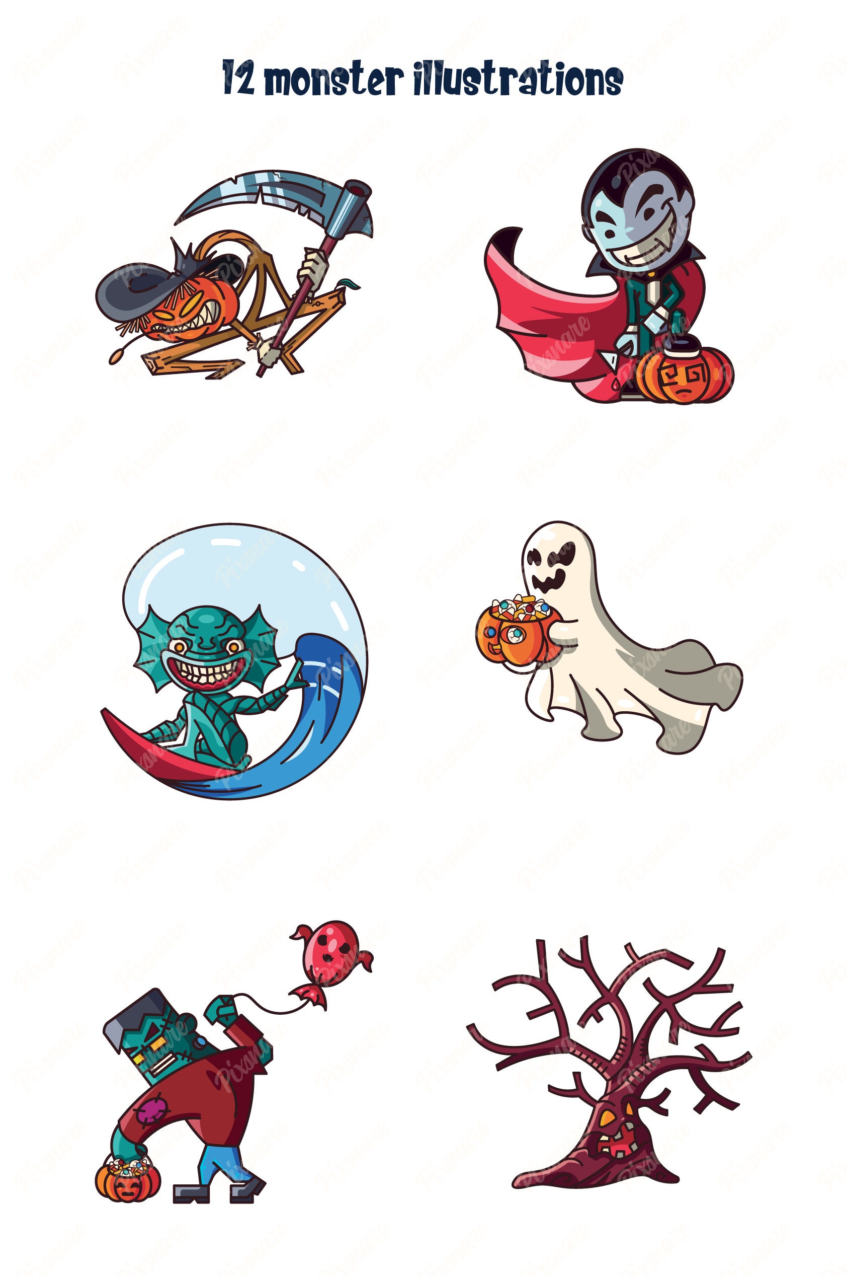 Halloween Monsters + Patterns, SVG/PDF/PNG - Etsy