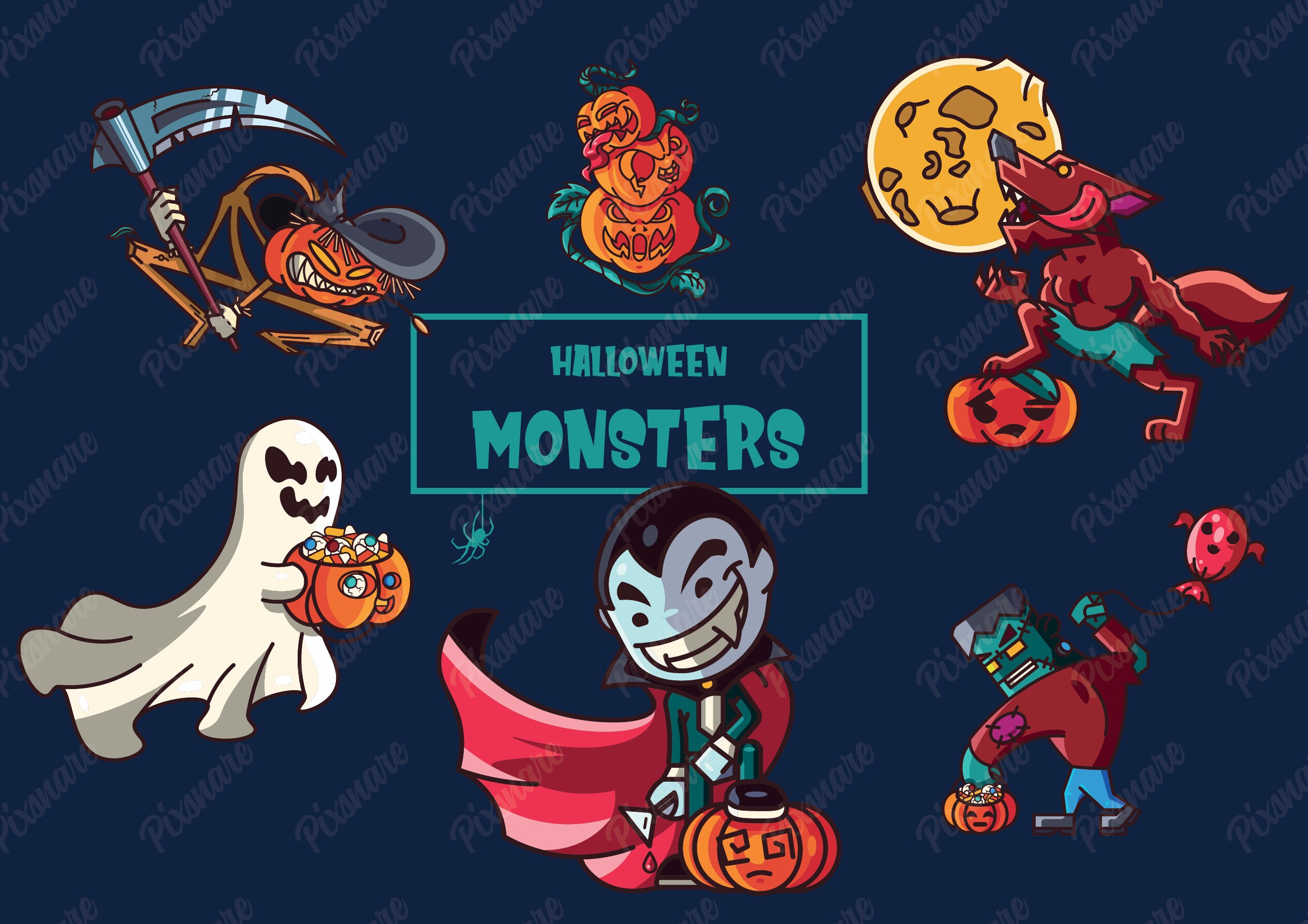 Halloween Monsters + Patterns, SVG/PDF/PNG - Etsy