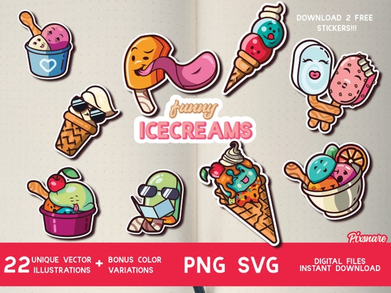 Printable PNG Stickers Funny Icecreams PNG SVG High - Etsy