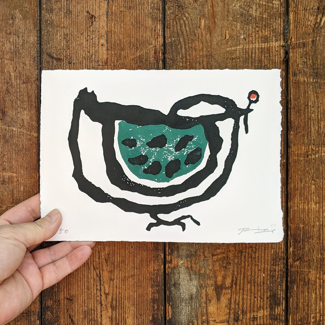 Watermelon Bird Second Edition Original Linocut Hand - Etsy
