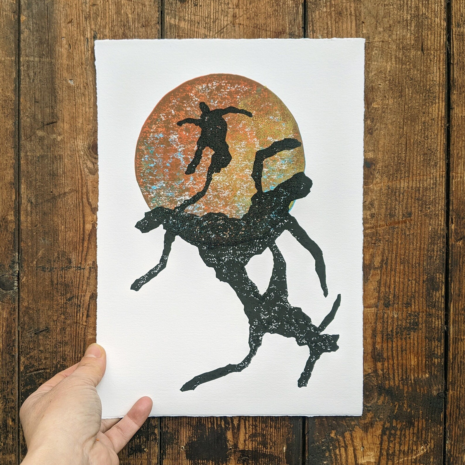 Flow, Original Linocut Hand Print A4 Size. Available With a Mini Card ...