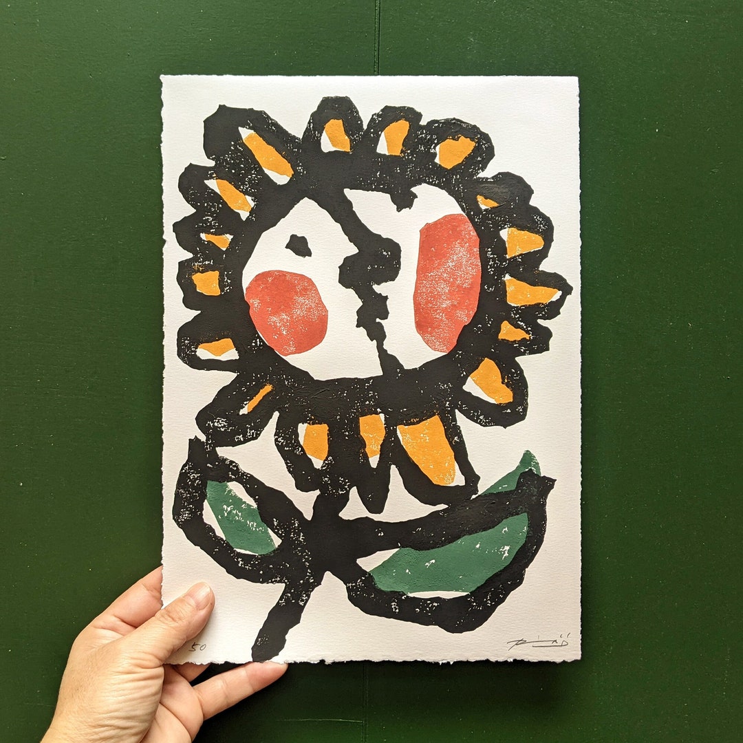 Look at the Sun Original Linocut Hand Print A4 Size Poetic - Etsy