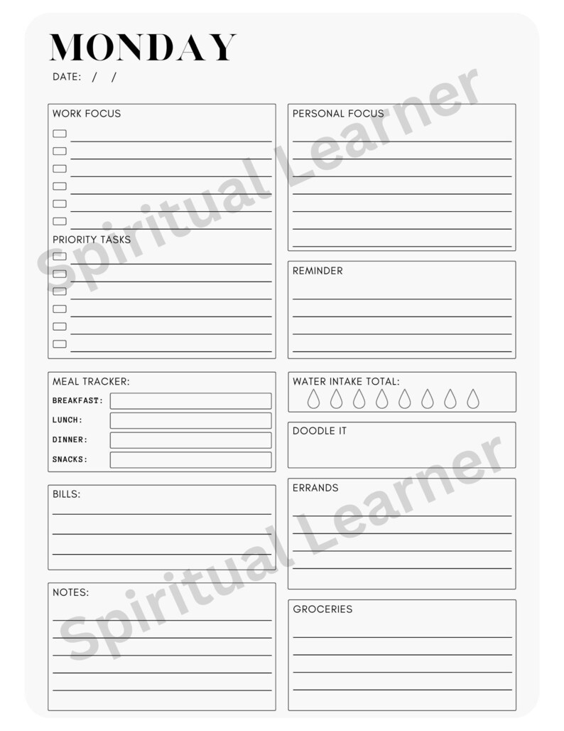 ADHD Planner PDF| Daily and Monthly | Monday to Sunday | Notes | CMYK ...
