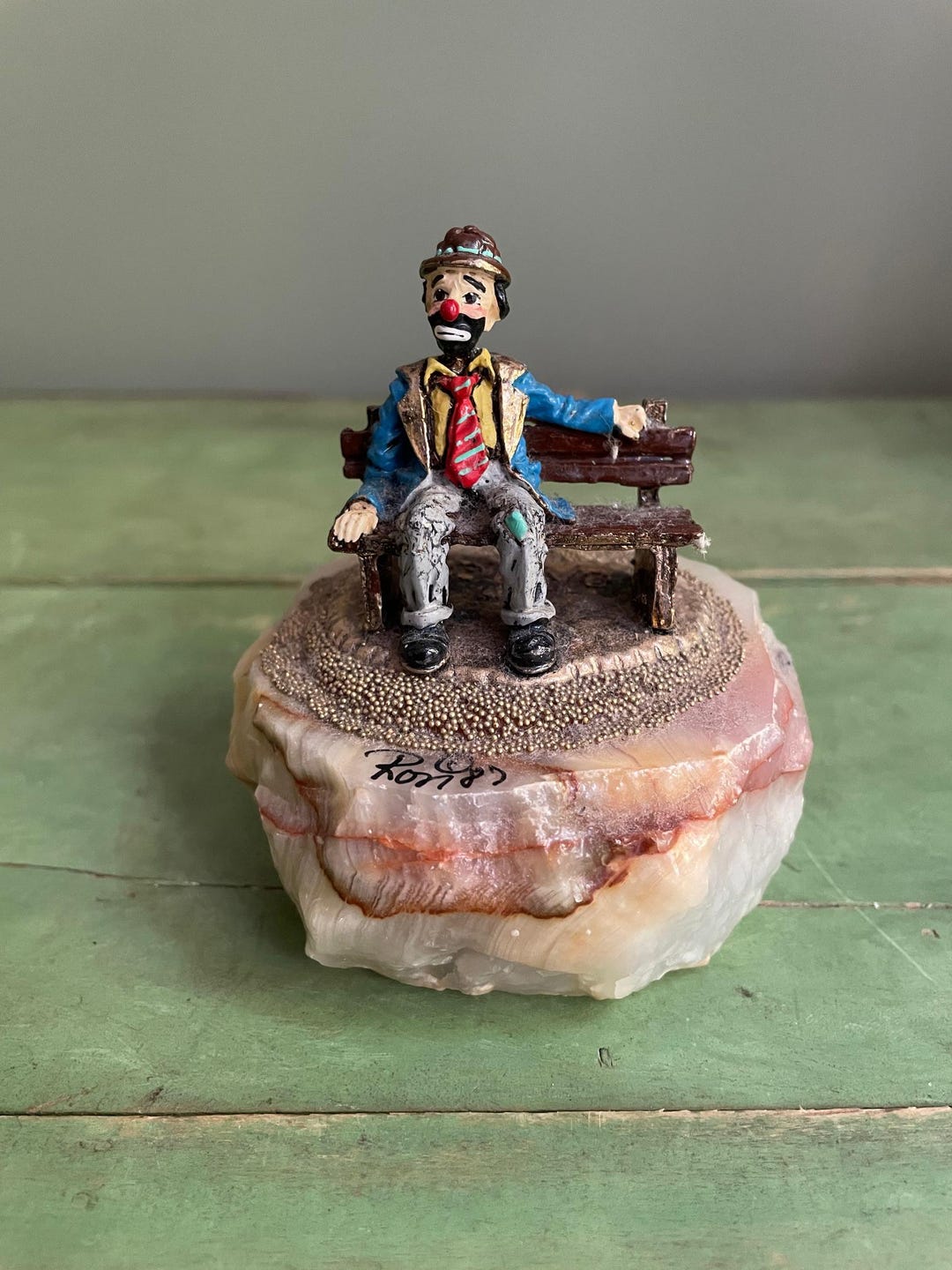 Ron LEE Clown Sitting on Bench Sculpture Signed 1987 Statue Painted 24k ...