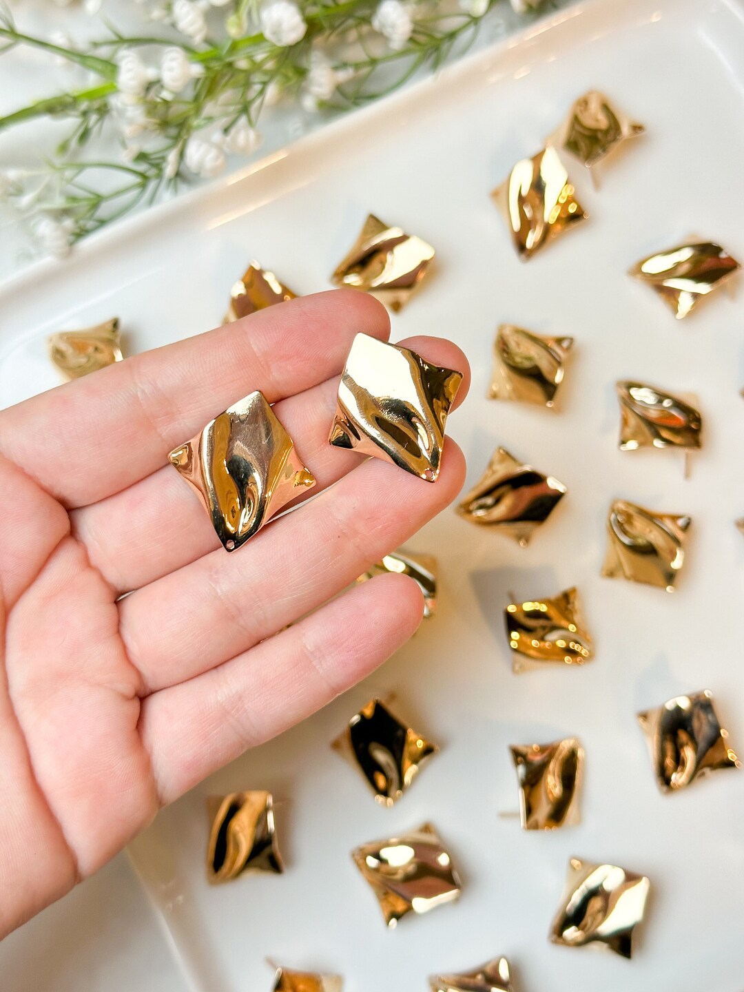 10pcs 18K Real Gold Plated Square Wavy Posts With 316 Surgical ...