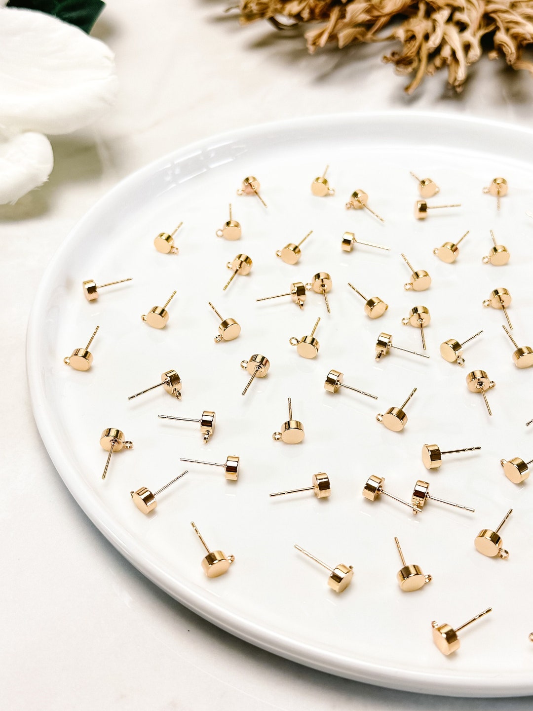 10pcs 18K Real Gold Plated Rounded Brass Stud Posts With 316 Surgical ...