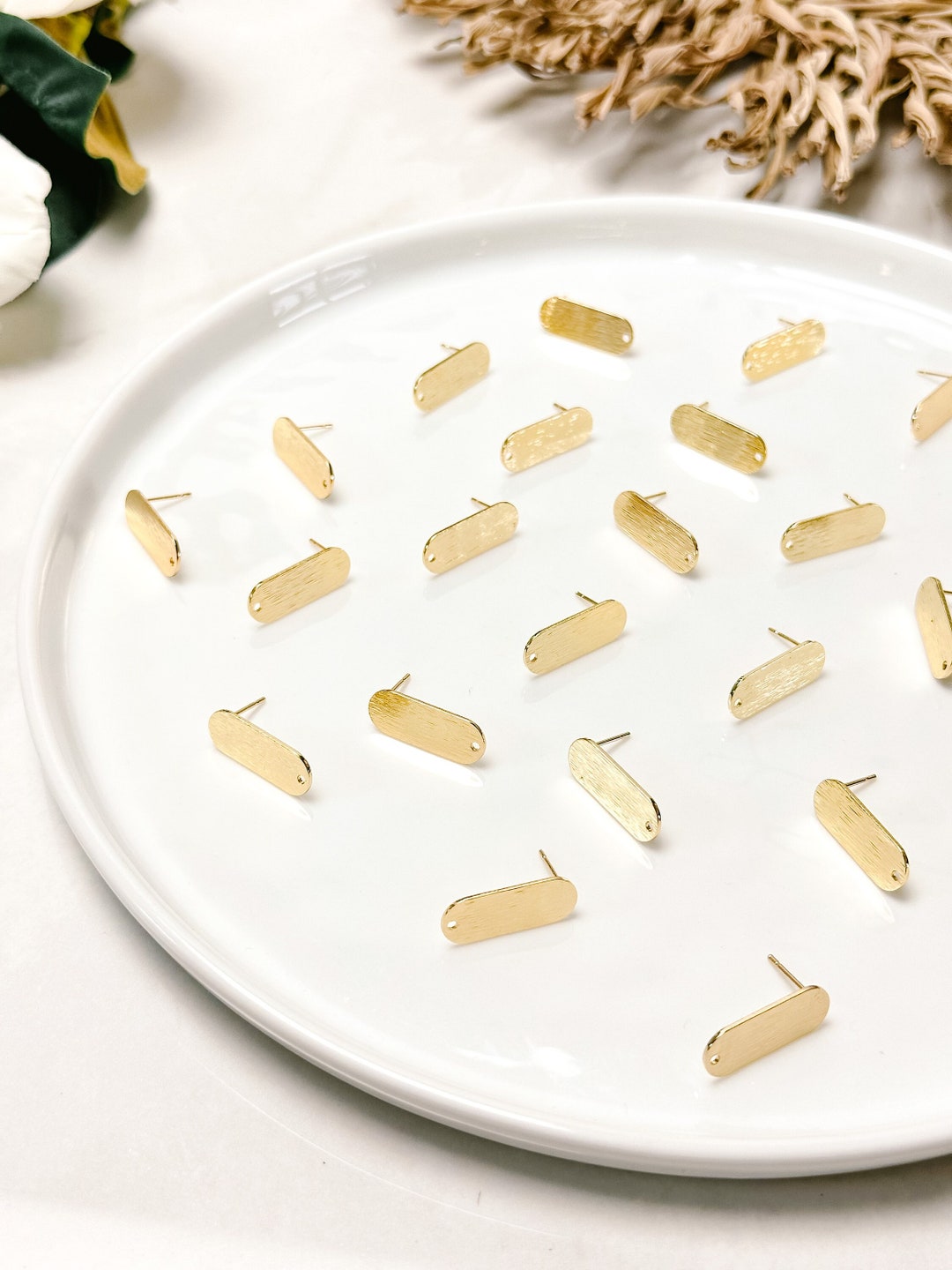 10pcs 18K Real Gold Plated Textured Brass Oval Stud Posts With 316 ...