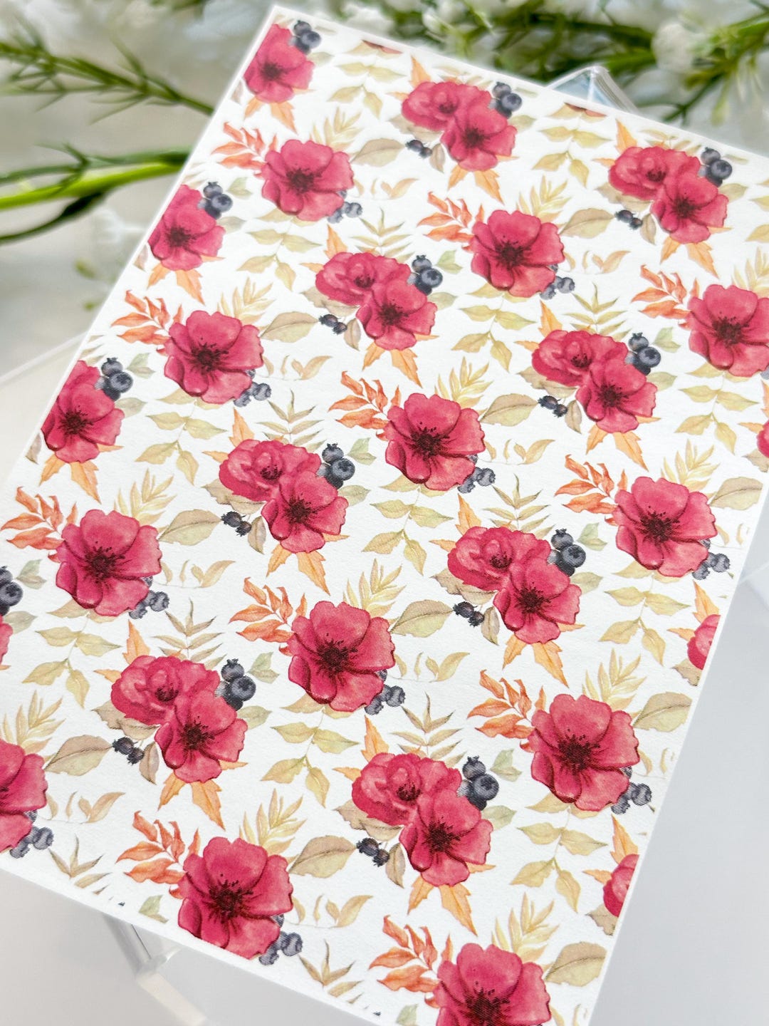 Big Red Flowers Wallpaper Transfer Paper Sheet 411 | Water Soluble ...