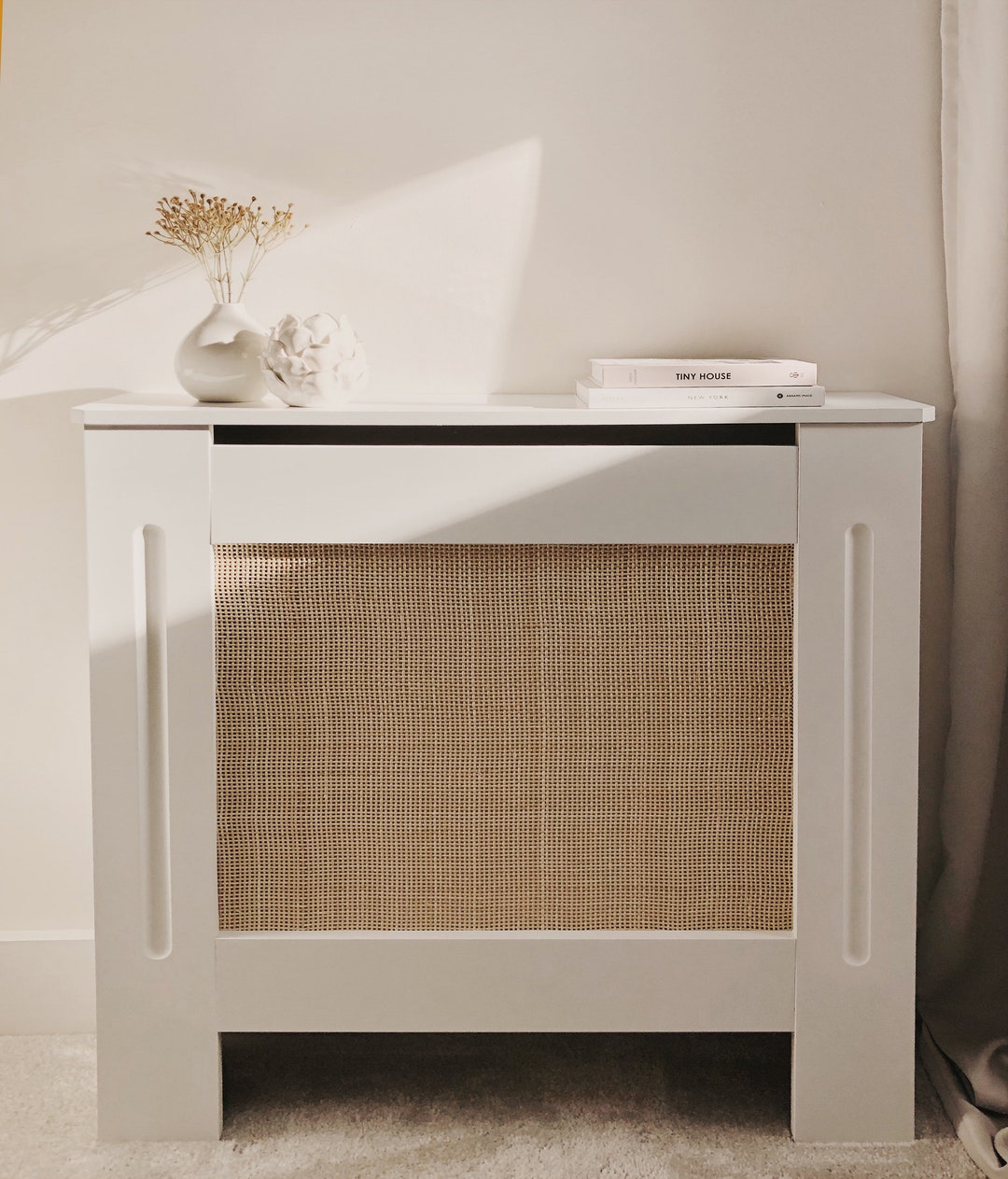 Small White Rattan Radiator Cover - Etsy UK