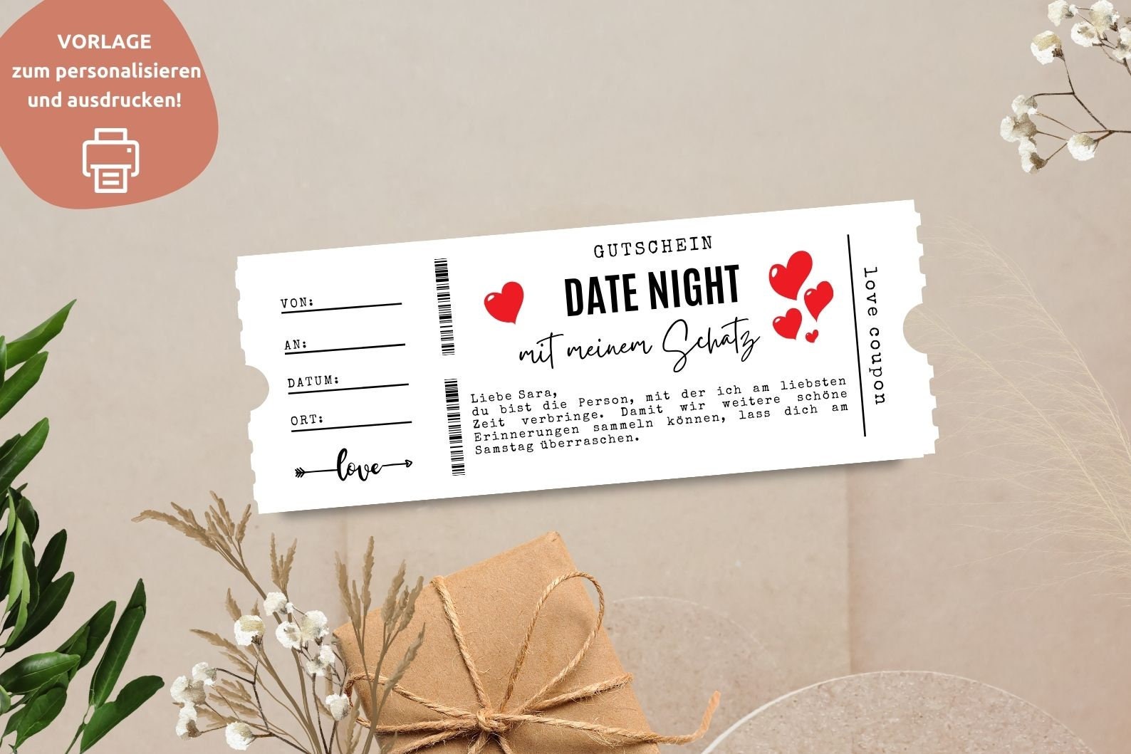 Voucher Date Night Template, Printable Voucher, Digital Voucher ...