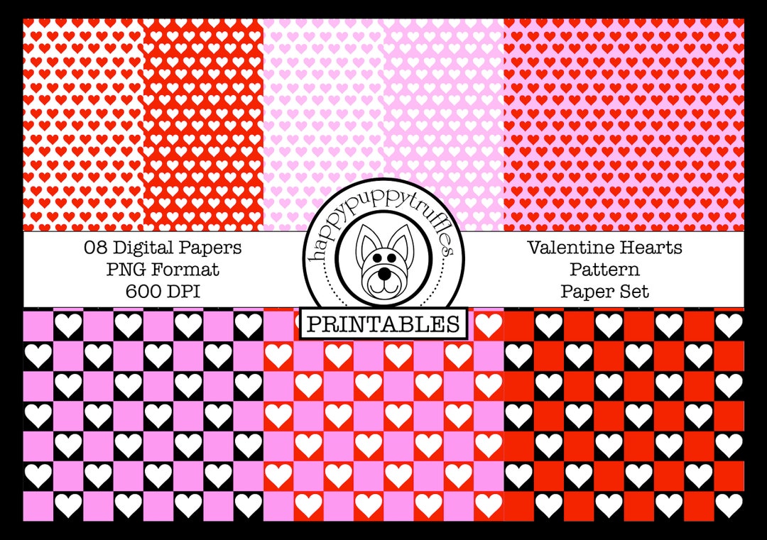 Valentine Hearts Digital Paper, Valentine Heart Paper Craft, Origami ...