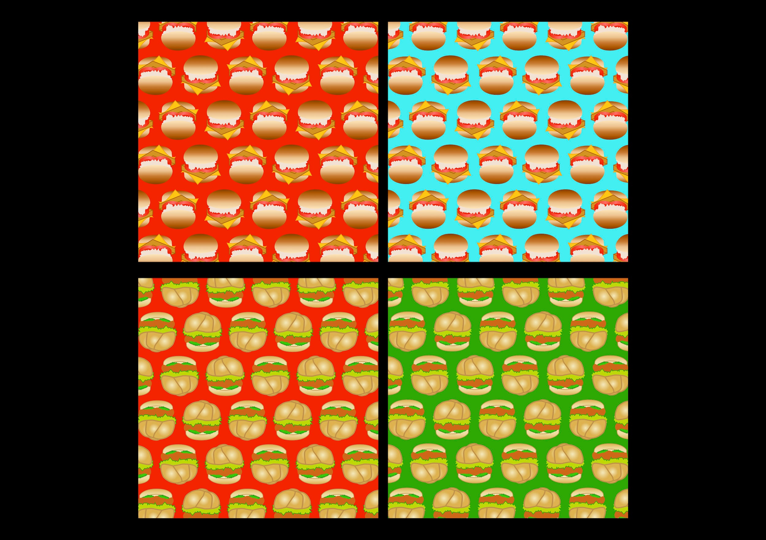 Hamburger Pattern Digital Paper, Cheeseburger, Chicken Sandwich, Fish ...