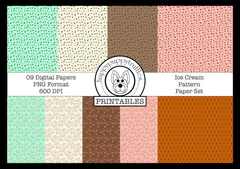Ice Cream Pattern Digital Paper, Chocolate Chip Ice Cream, Ice Cream ...
