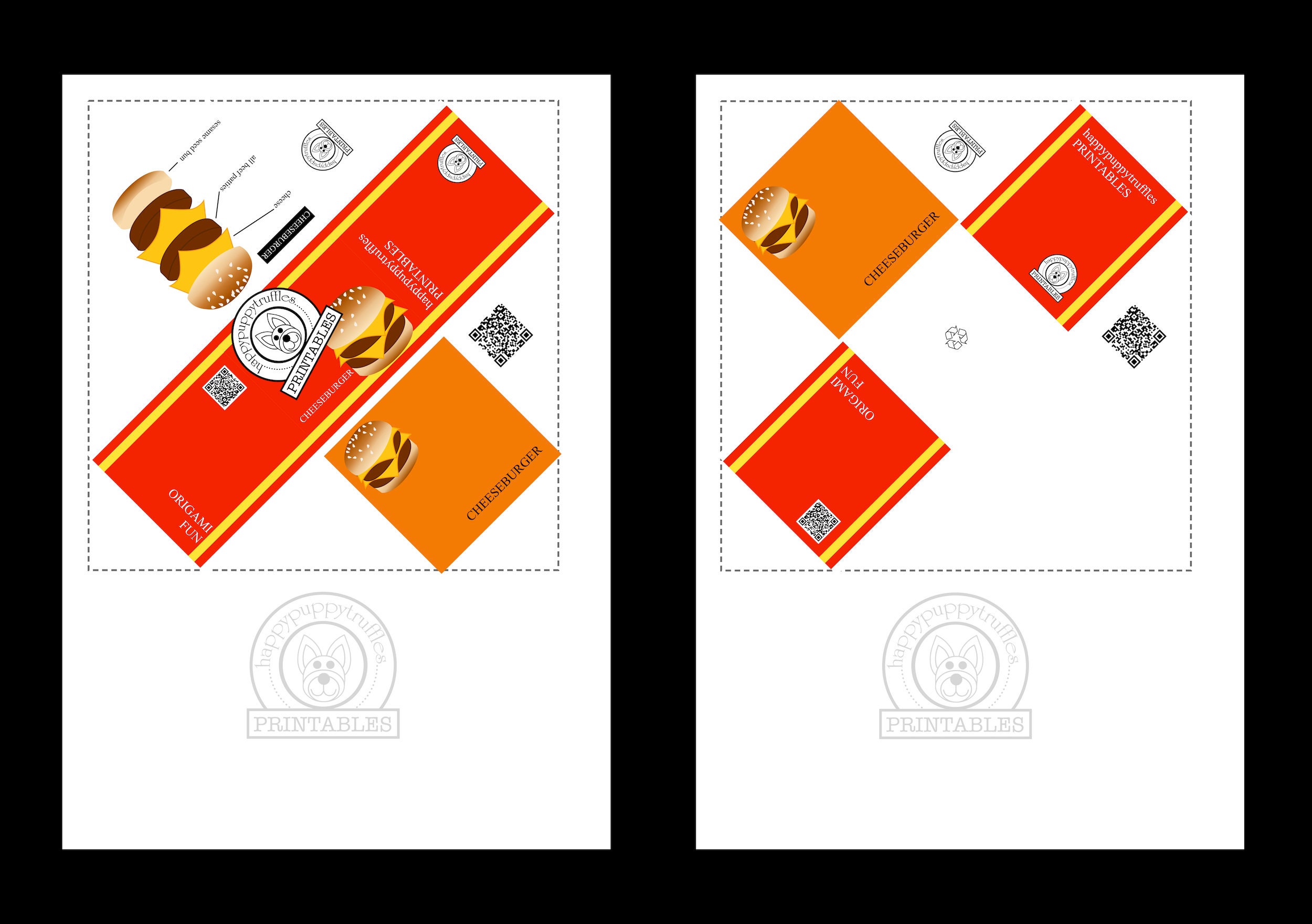 Origami Hamburgers Containers, Origami Food, Toy Origami, Printable ...