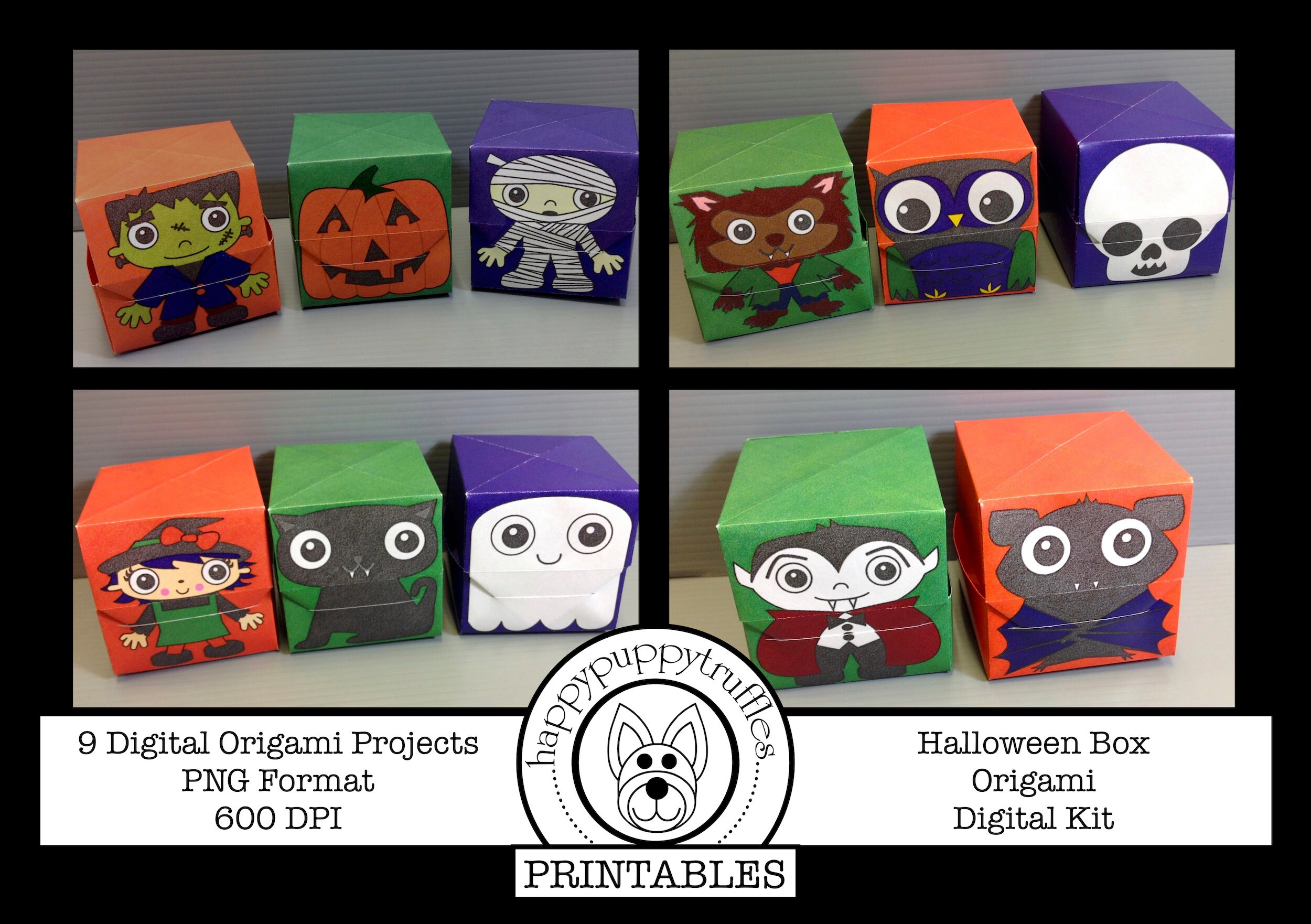 Halloween Origami Boxes - Frankenstein, Werewolf, Vampire, Witch, and ...