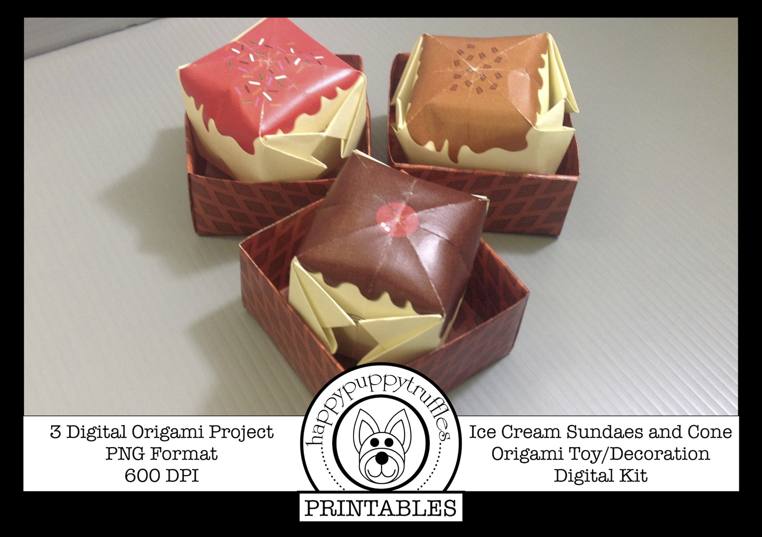 Origami Ice Cream Sundae Waffle Cone, Origami Desserts Food, Toy ...