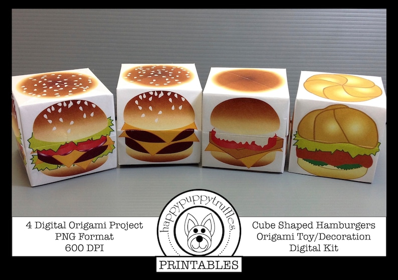 Origami Hamburgers, Origami Cube-shaped Food, Toy Origami, Printable ...