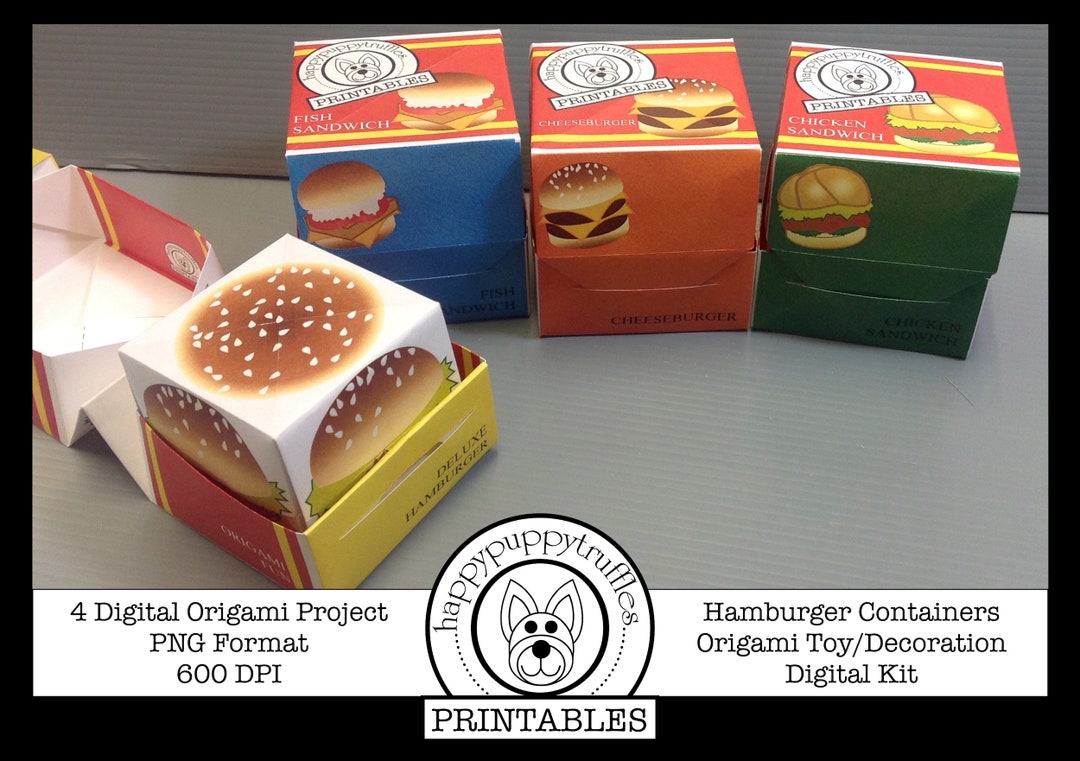 Origami Hamburgers Containers, Origami Food, Toy Origami, Printable ...