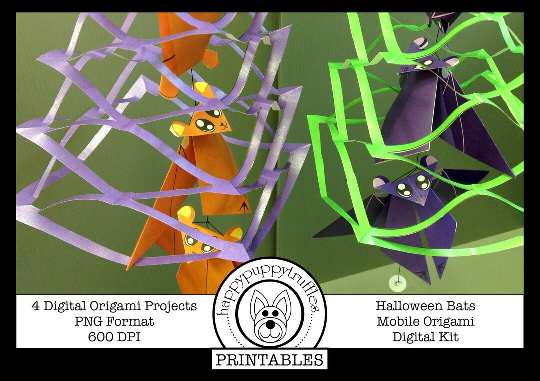 Origami Halloween Bat Mobile Decoration Kit, Printable, Digital Instant ...