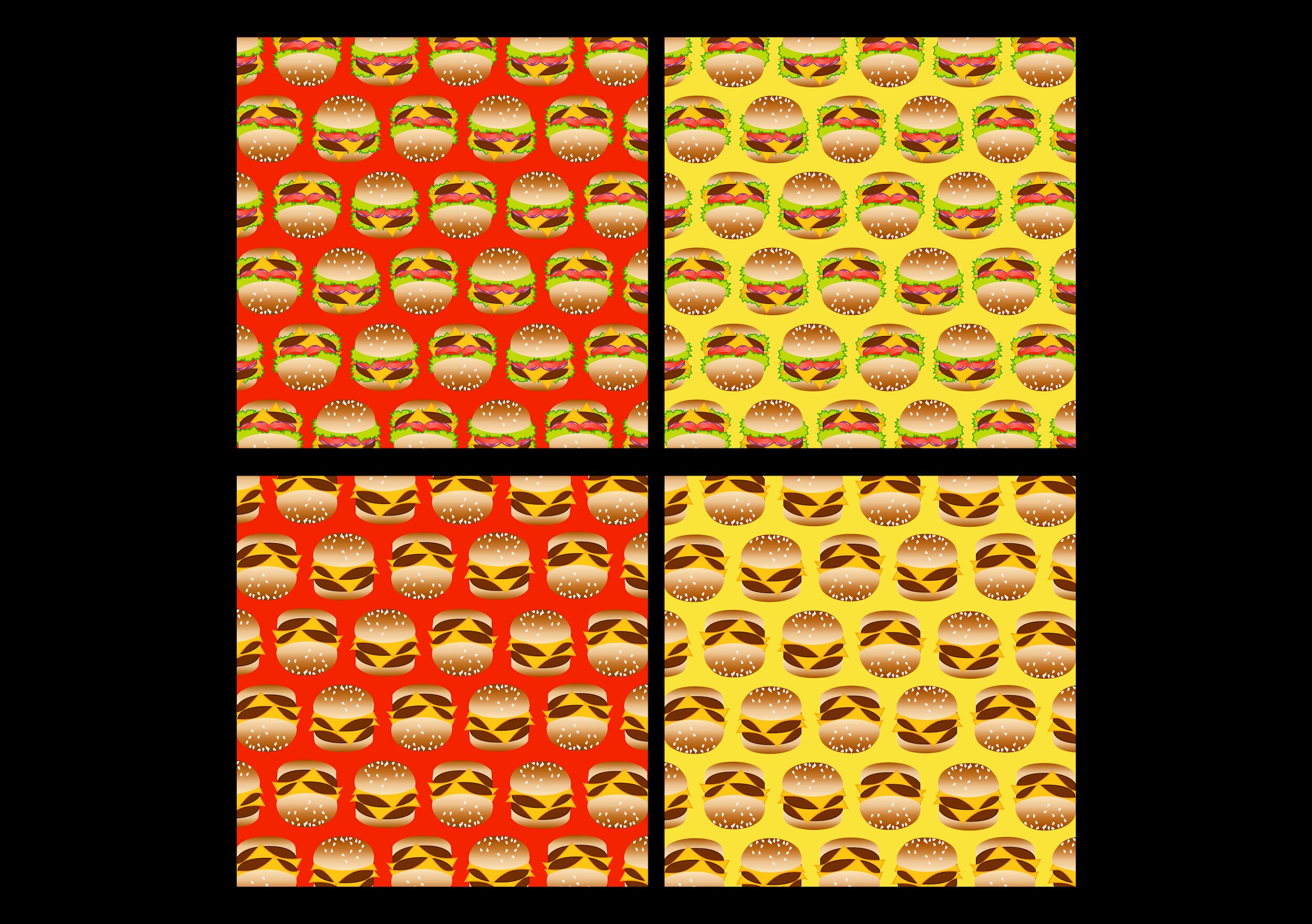 Hamburger Pattern Digital Paper, Cheeseburger, Chicken Sandwich, Fish ...