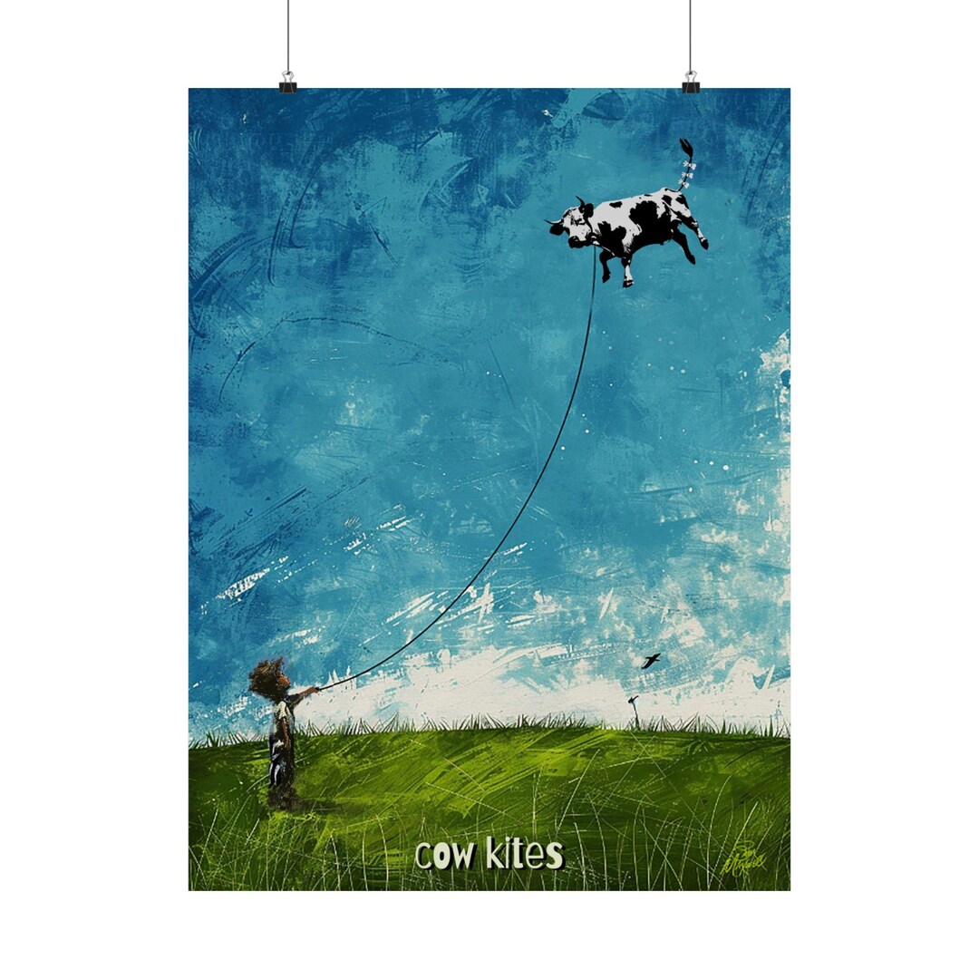 Cow Kite Poster Art, Sam Maxwell Art, Alternative Art, Young Boy With ...
