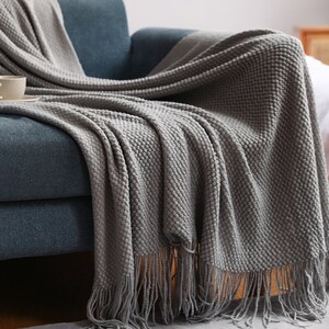 Knitted Throw Blanket With Tassel Soft Nordic Throw Blanket - Etsy UK