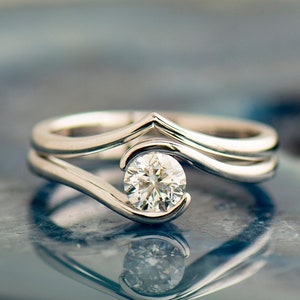 Bypass Engagement Ring Set 14K Gold Twisted Engagement Ring V Shaped Wedding Ring Engagement Set Solitaire Diamond Ring Half Carat Etsy