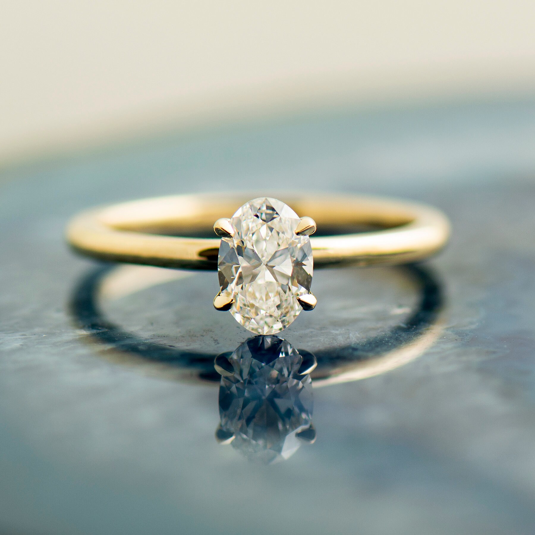 Oval Solitaire Ring 14K Yellow Gold Oval Engagement Ring - Etsy