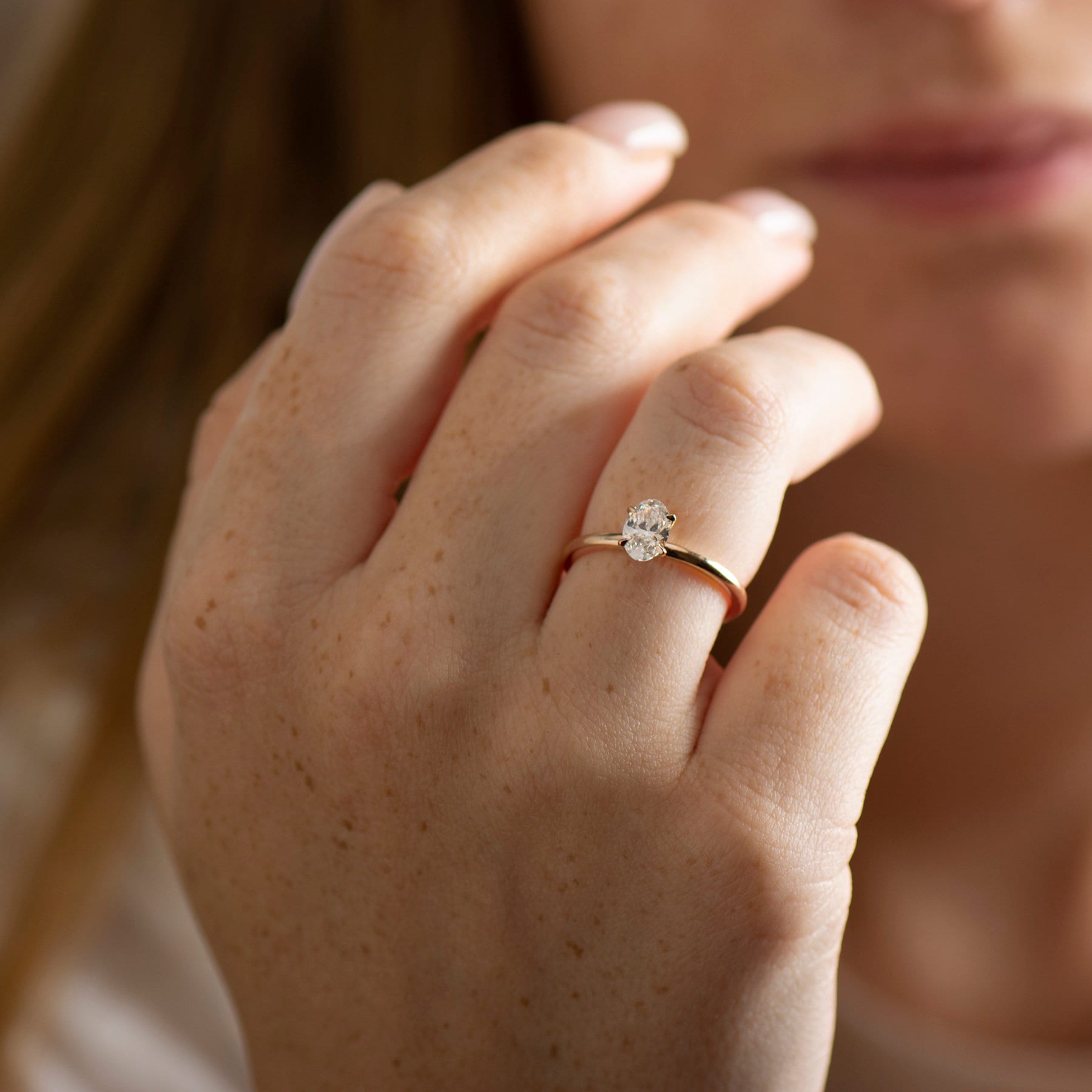 Oval Solitaire Ring, 14K Yellow Gold, Oval Engagement Ring, Lab Grown ...