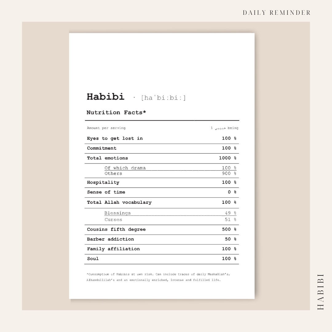 Designkarte / Poster - Habibi Nutrition Facts - Etsy