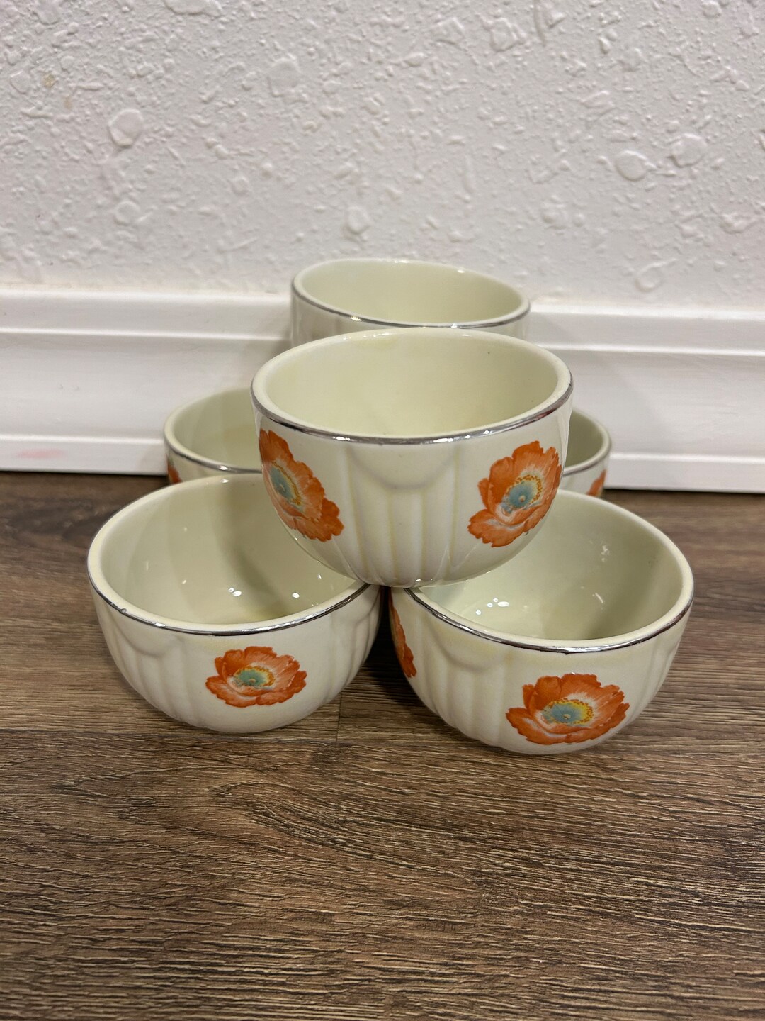 6 Halls Superior Quality Custard Cups Orange Poppy - Etsy