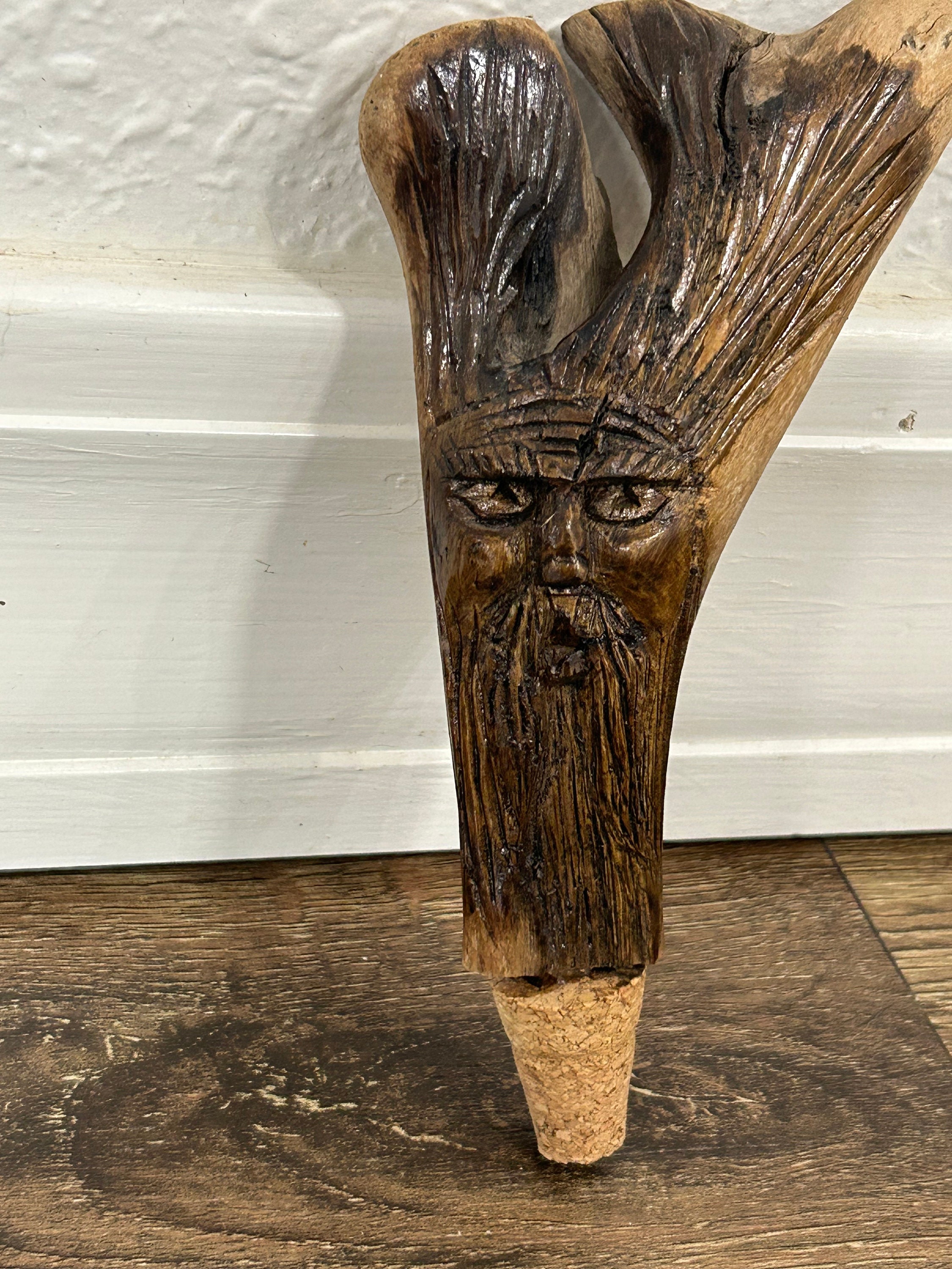 Hand Carved Wooden Cork With Mans Face - Etsy