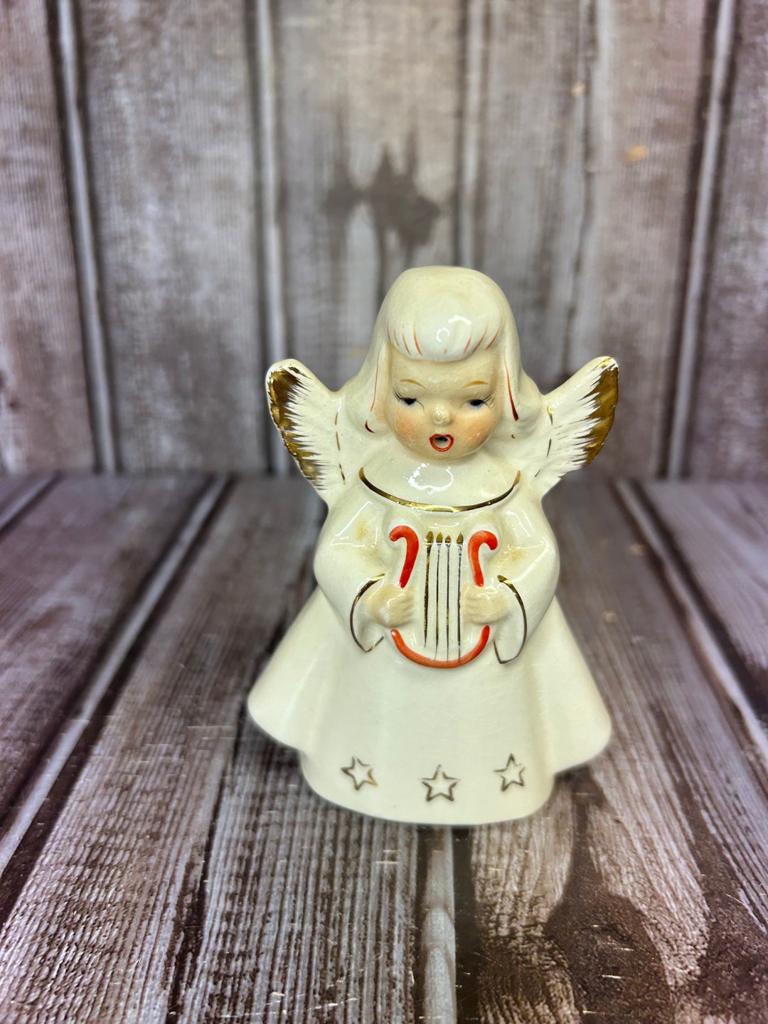 Vintage Japan Angel Playing Instrument Figurine, Mid Century Glamour ...