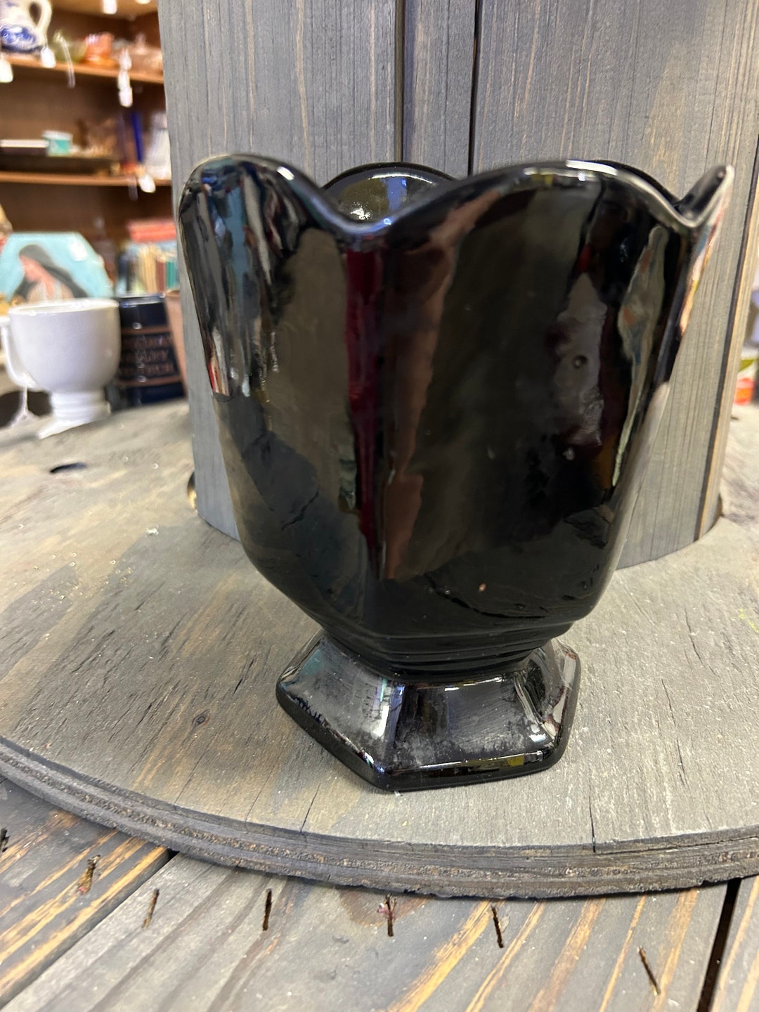 Vintage Frankoma Black Scalloped Hexagon Vase/planter 65 - Etsy